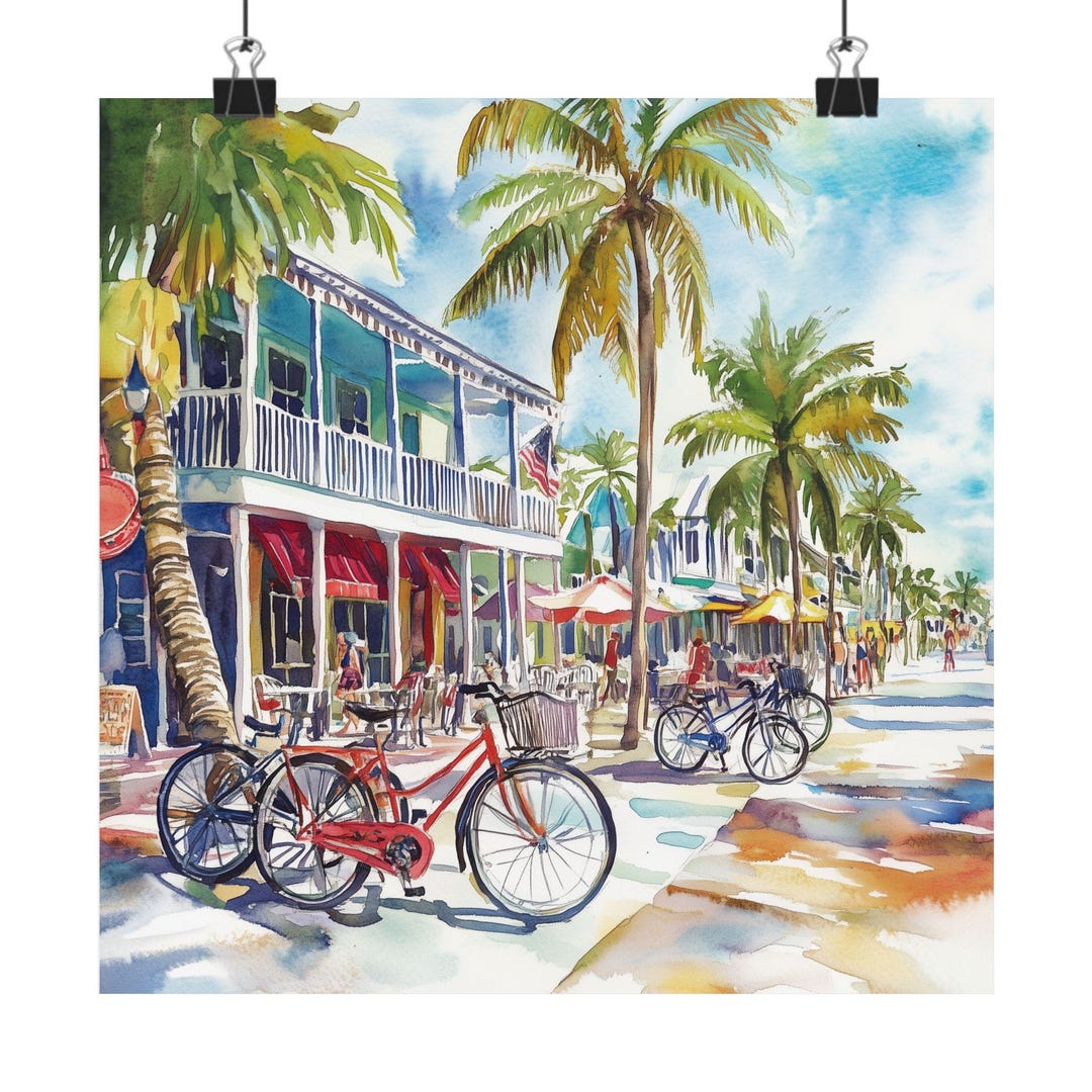 Key West Art, Duval Street Print, Watercolor Painting, Florida Keys USA ...