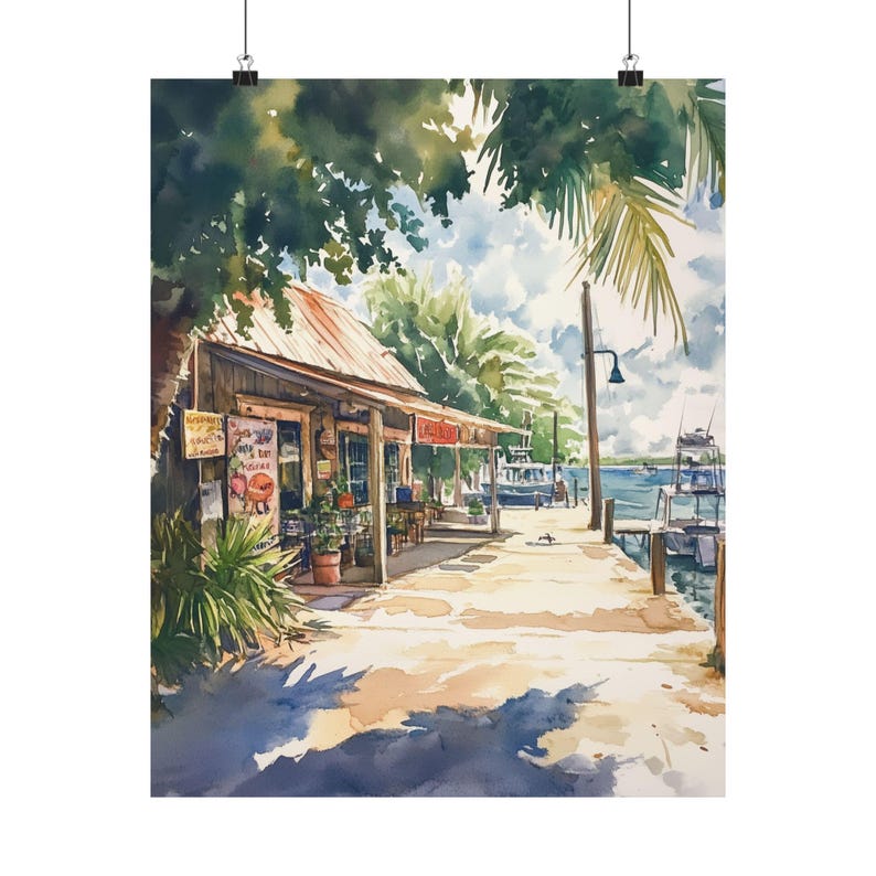 Key Largo Art, Bait Shop Watercolor Painting, Seaside Dock Print ...