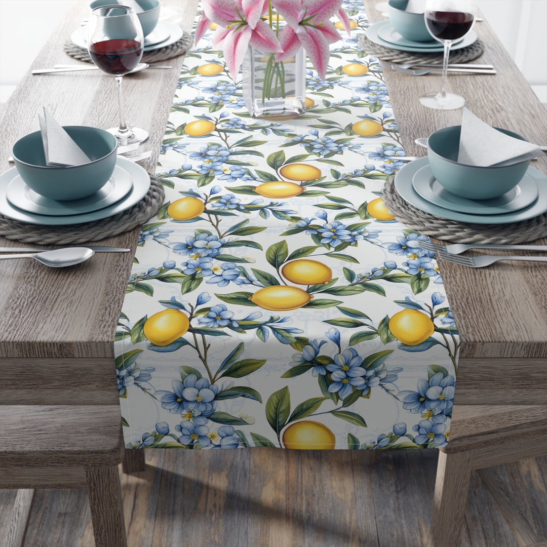 Vintage Italian Lemons Table Runner, European Decor, Italian Kitchen ...