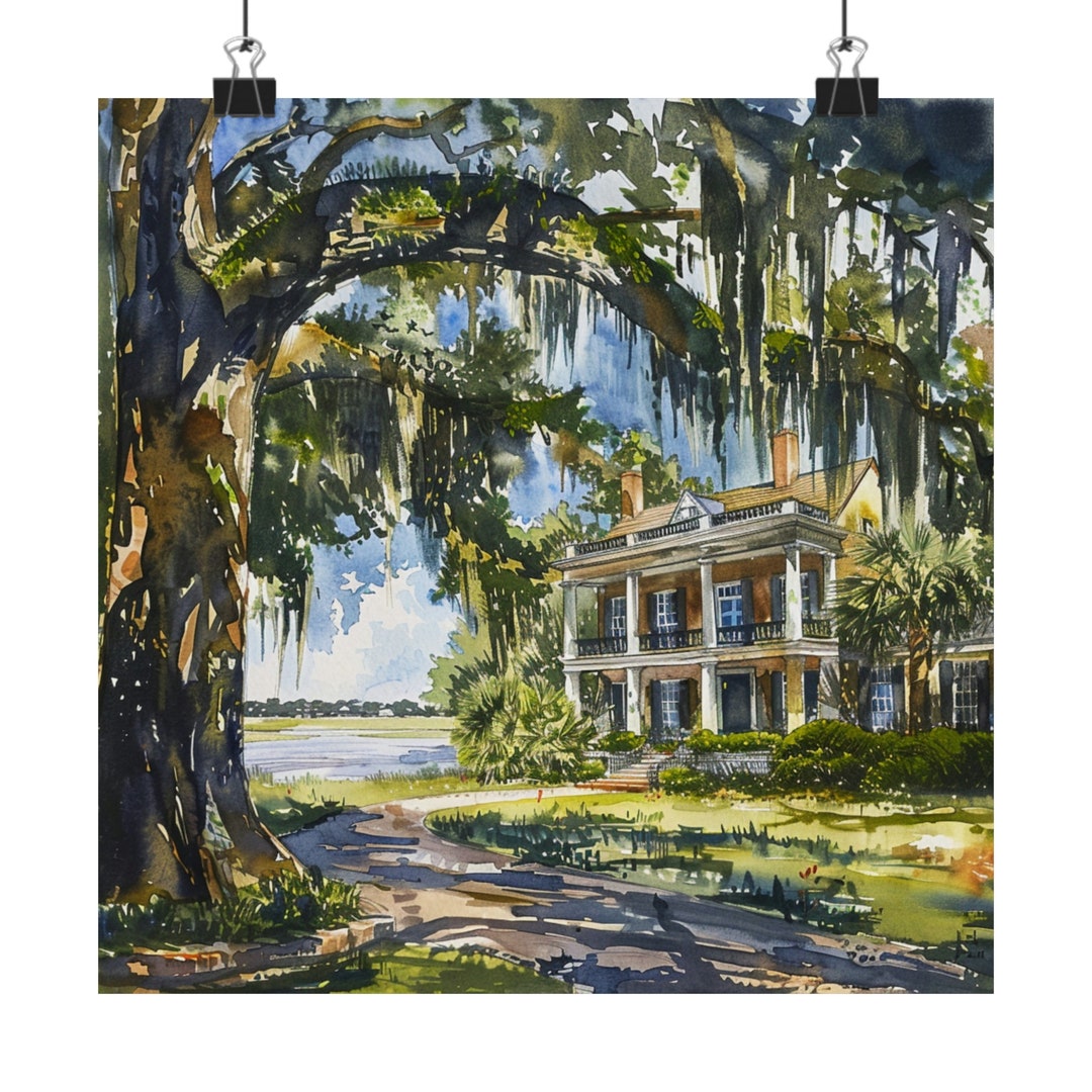 Colonial Charleston Watercolor Painting, Oak Tree With Spanish Moss Art ...