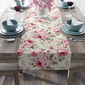 Shabby Chic Roses Table Runner: Vintage Floral Kitchen Decor, Spring ...