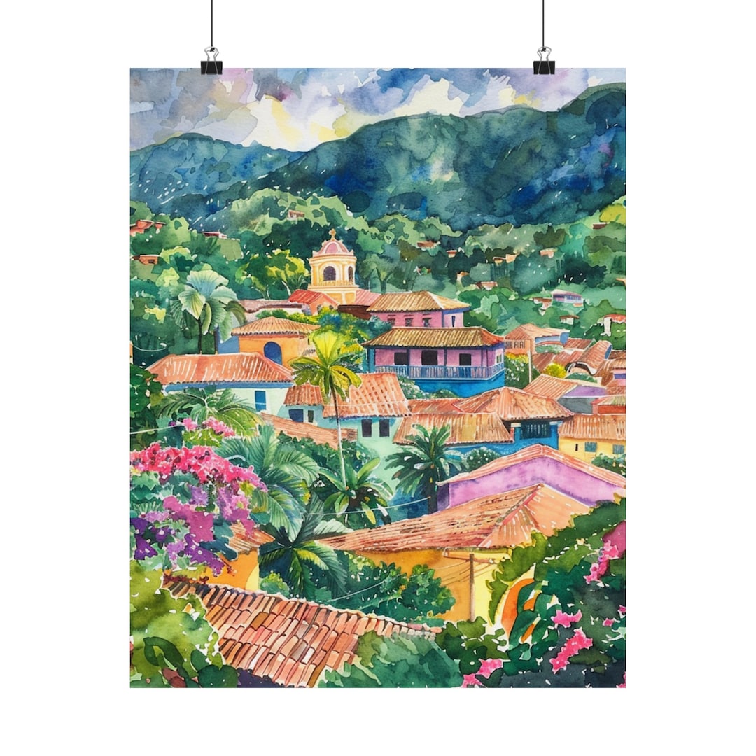 Guatemala Art Print, Antigua Poster, Colorful Guatemala Hillside Homes ...