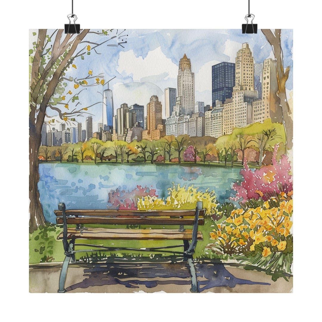 New York Print, Central Park Wall Art, NYC Skyline Cityscape Watercolor ...