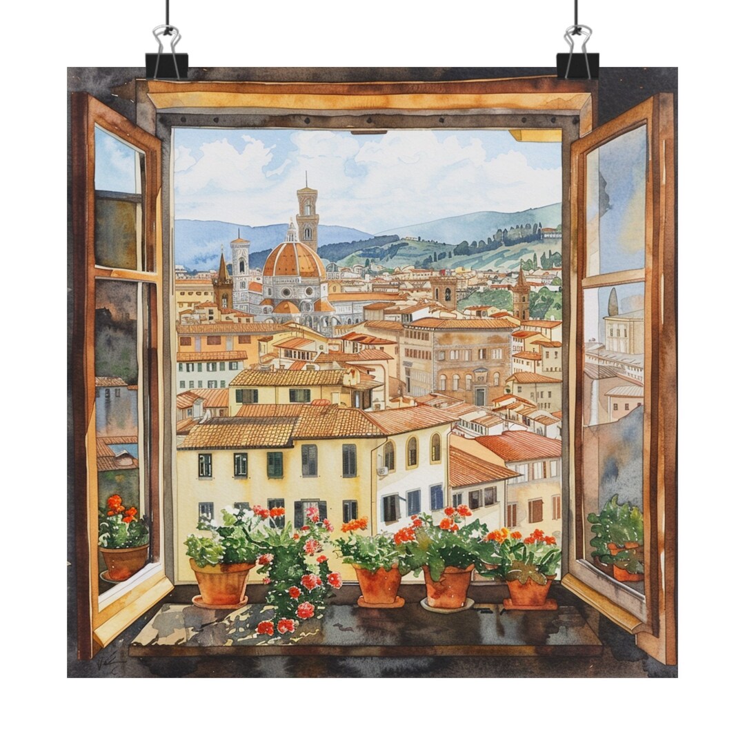 Florence Painting Italian Window Art Print, Florence Cityscape Print ...