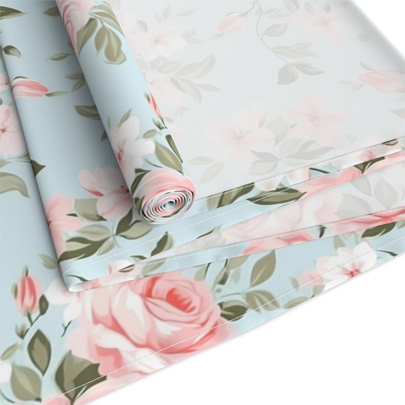 Vintage Roses Table Runner, Pink Rose Decor, Pastel Floral Table Runner ...