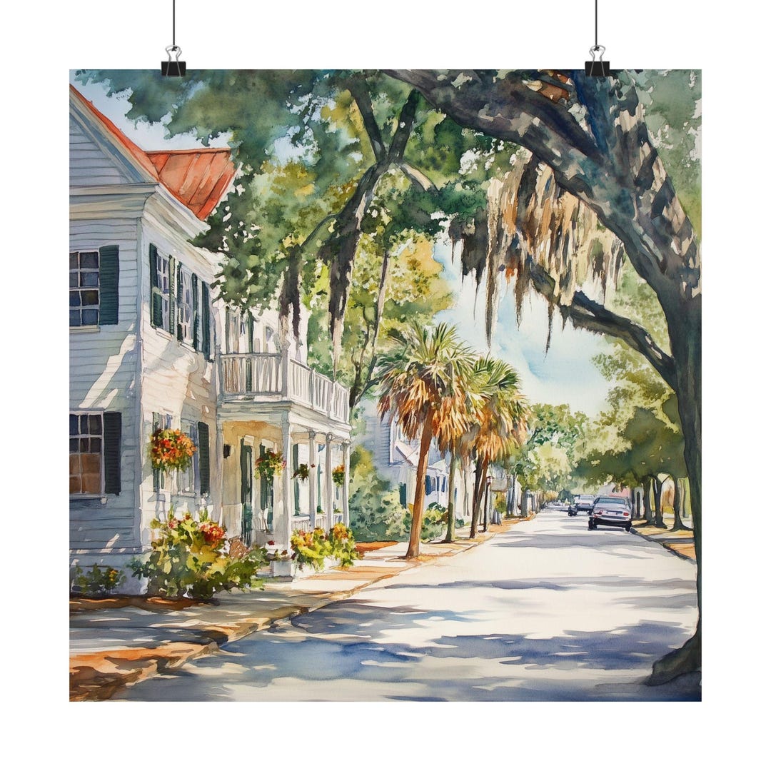Beaufort South Carolina Watercolor Painting: Southern Mossy Oak Trees ...