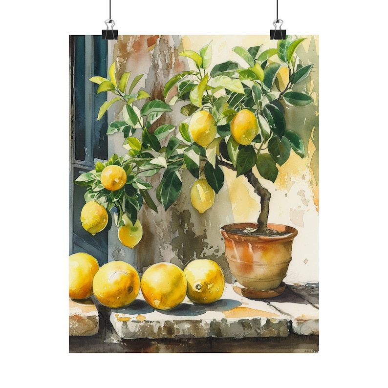 Watercolor Lemon Tree Print Italy Lemons Rustic Still Life Art Farm ...