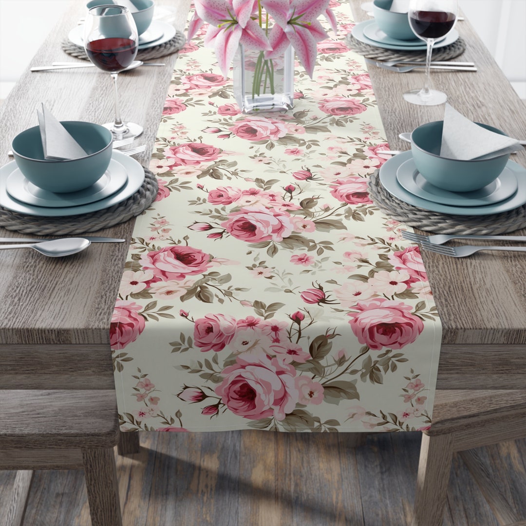 Shabby Chic Roses Table Runner, Vintage Floral Table Runner, Spring ...