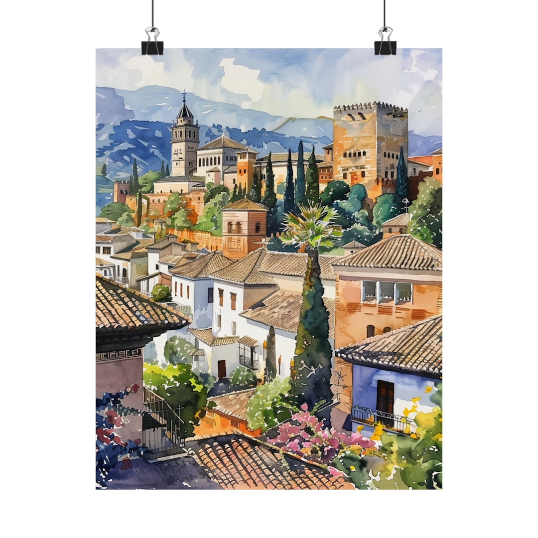 Granada Painting, Southern Spain Art Print, Andalusia Art, Medieval ...