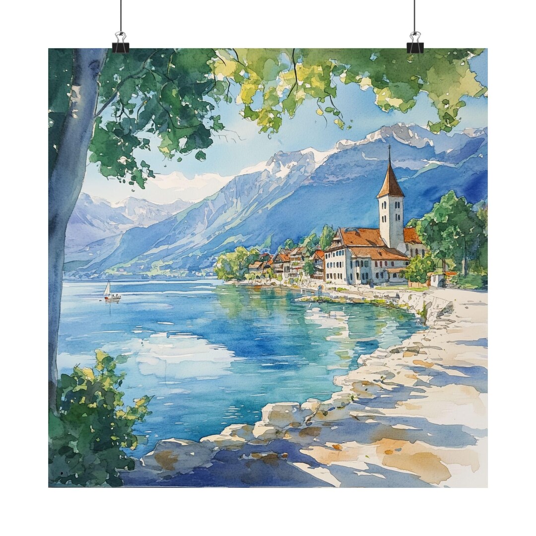 Lac Léman Art, Switzerland Watercolor Painting, Swiss Wall Art ...