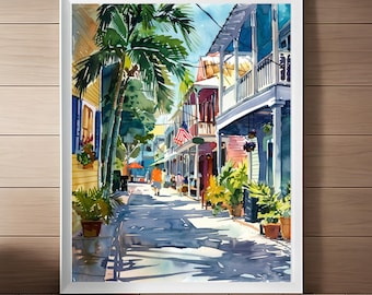 Key West Cottage Painting, Florida Keys Watercolor Art Print, Coastal ...