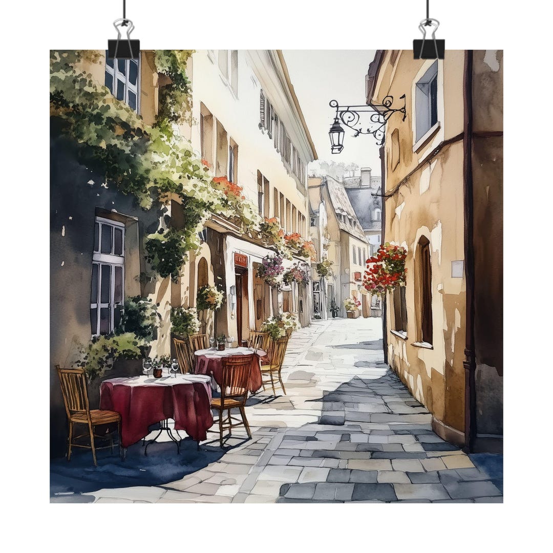 Vienna Art, Austria Streetscape Print, Cafe Watercolor Painting, Europe ...