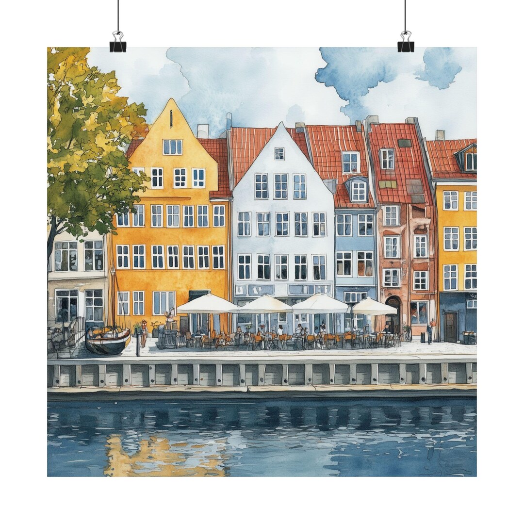Copenhagen Art, Denmark Wall Art, Row Houses Reflecting, Baltic Sea ...