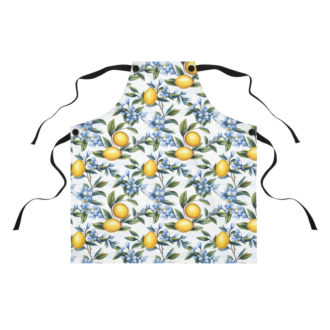 Mediterranean Lemons Apron, Floral Kitchen Apron, Lemon Decor, Baking ...