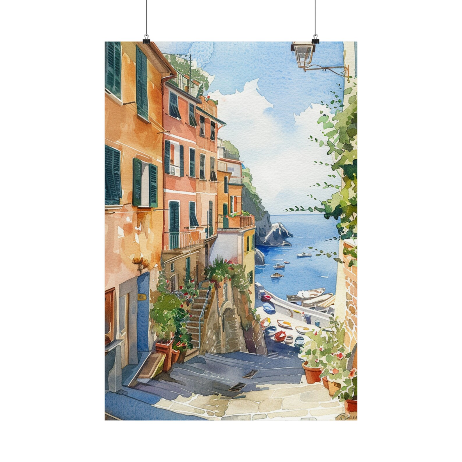 Mediterranean Painting Cinque Terre Art Print Quaint Italian ...