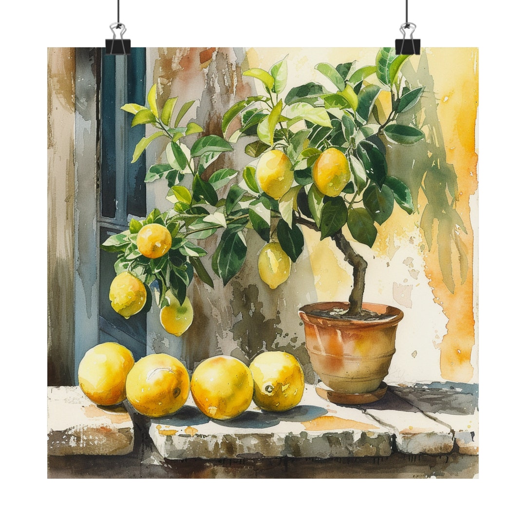 Watercolor Lemon Tree Print Italy Lemons Rustic Still Life Art Farm ...