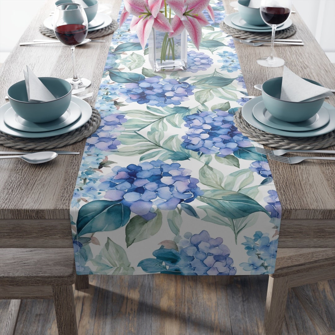 Blue Hydrangea Table Runner, Hydrangeas Table Runner, Hydrangea Dining ...