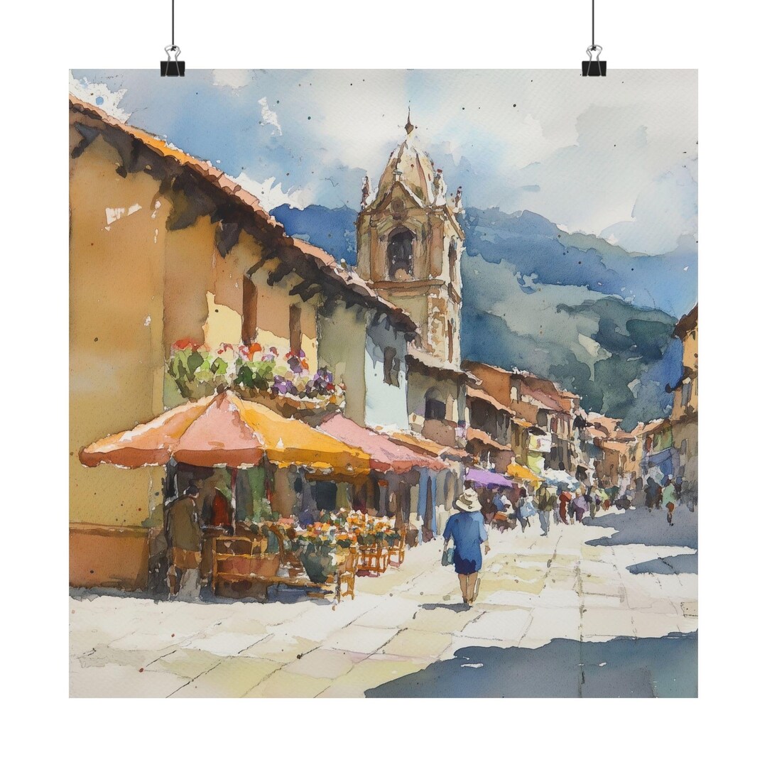 Cuenca Ecuador Watercolor Art Print: South American Cityscape, Andes ...