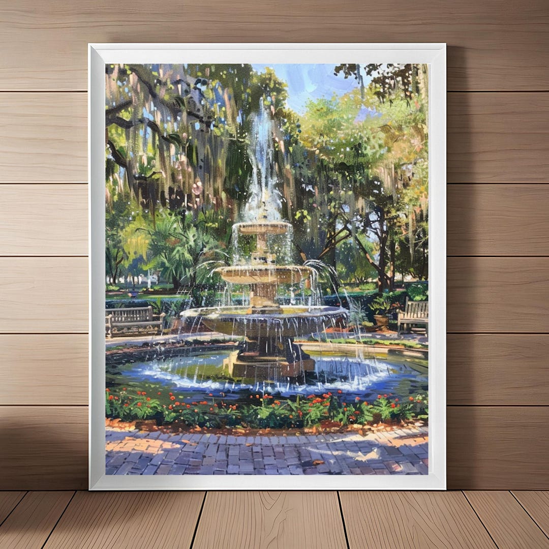 Savannah Forsyth Park Fountain Painting Oak Trees With Spanish Moss ...