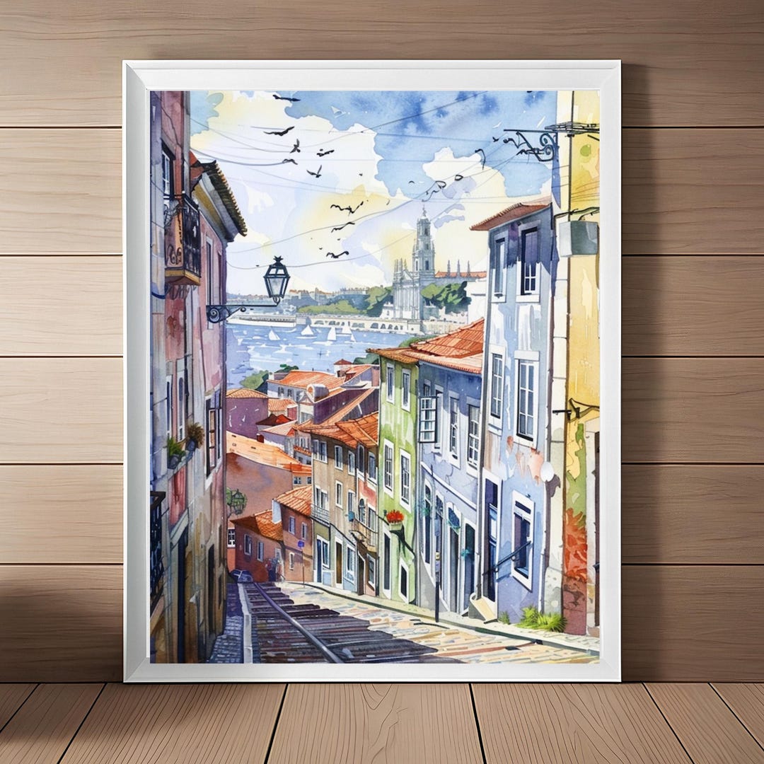 Lisbon Painting Portugal Art Print, Lisbon Streetscape Print, Portugal ...