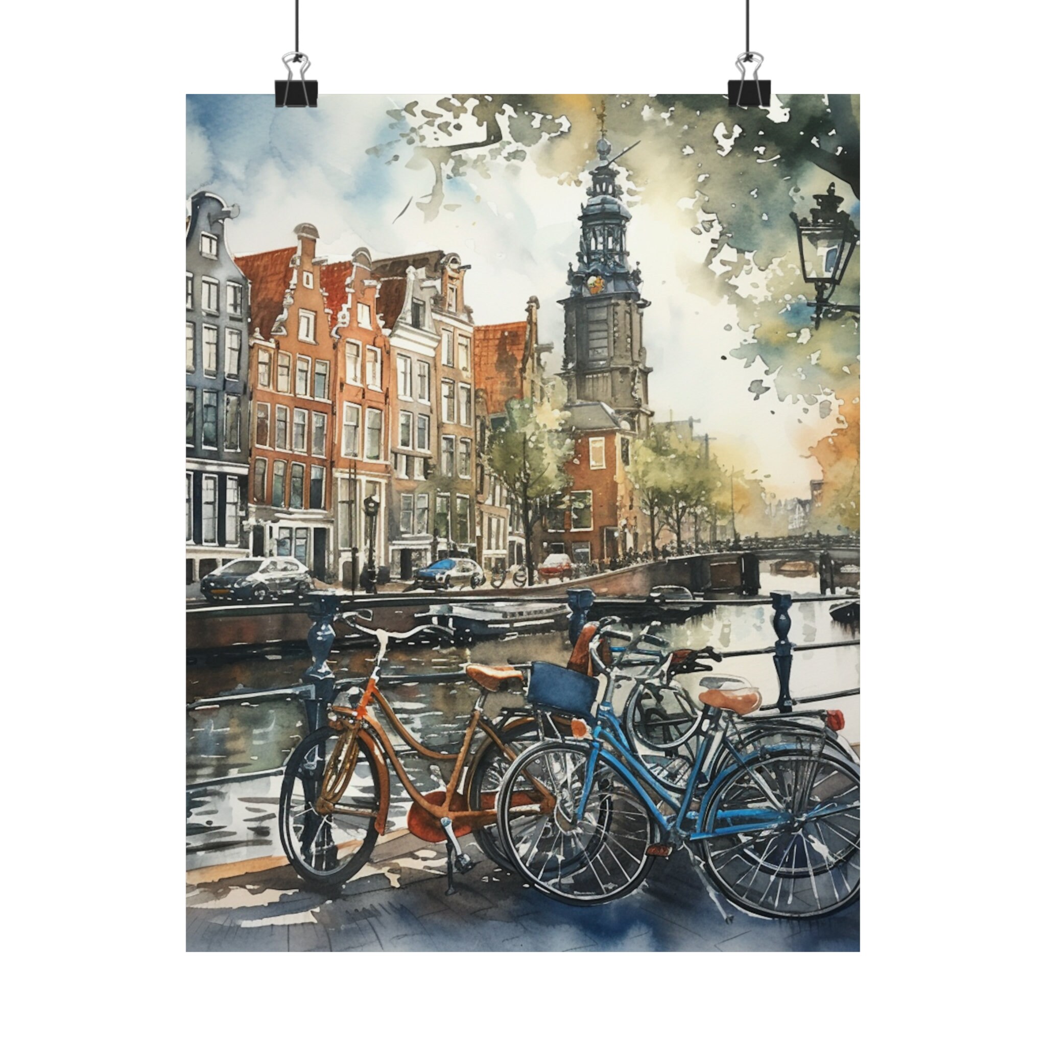 Amsterdam Painting, Spring Cityscape Watercolor Art Print, Netherlands ...