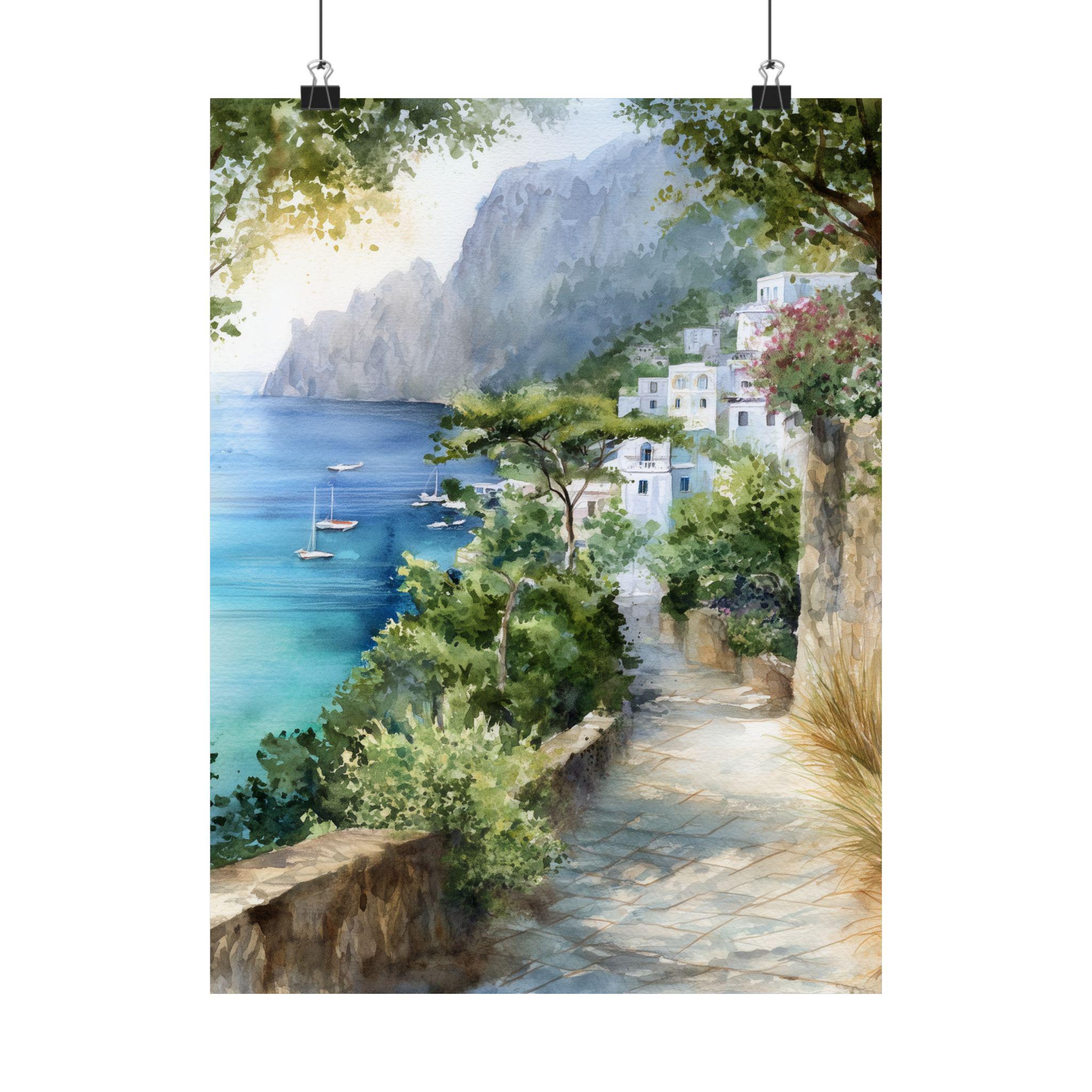 Capri Italy Watercolor Print: Mediterranean Seascape Travel Poster Gift ...