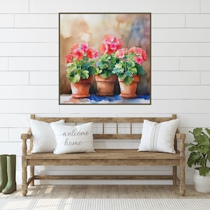 Geranium Painting Floral Watercolor Art Print Geranium Pots Wall Art ...