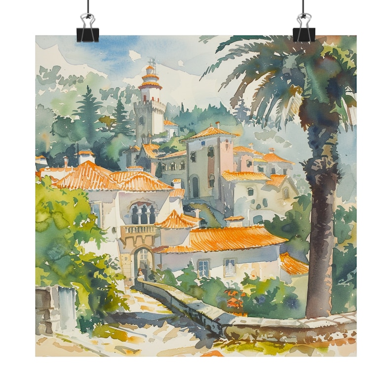 Sintra Portugal Painting, Landscape Watercolor Art Print, Pena Palace ...
