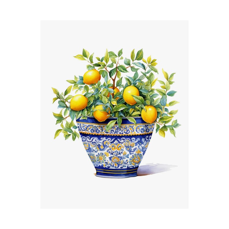 Watercolor Lemon Tree Print Italy Lemons Italian Majolica Tile Mosaic ...