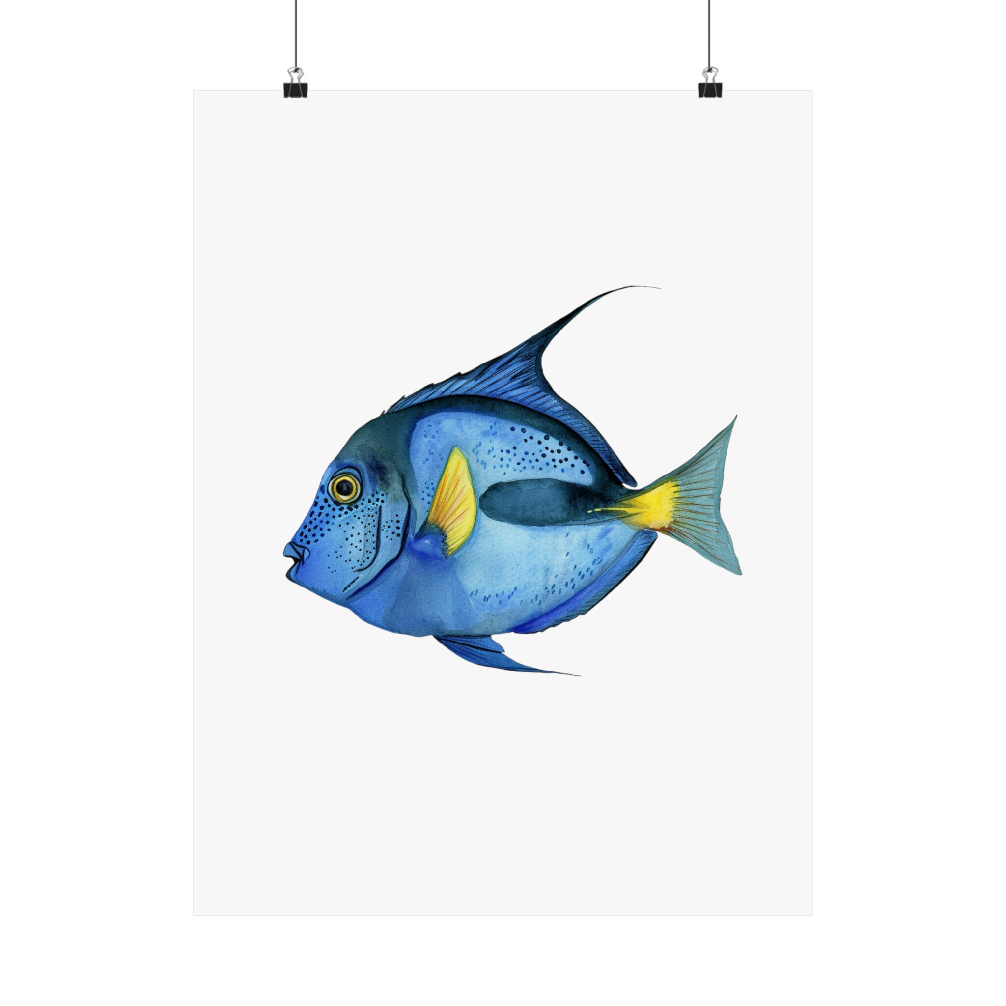 Royal Blue Tang Fish Art, Blue and Yellow Watercolor Fish Wall Art ...