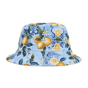 Amalfi Lemon Tiles Bucket Hat, Italian Lemons Hat, Cute Sun Hat ...