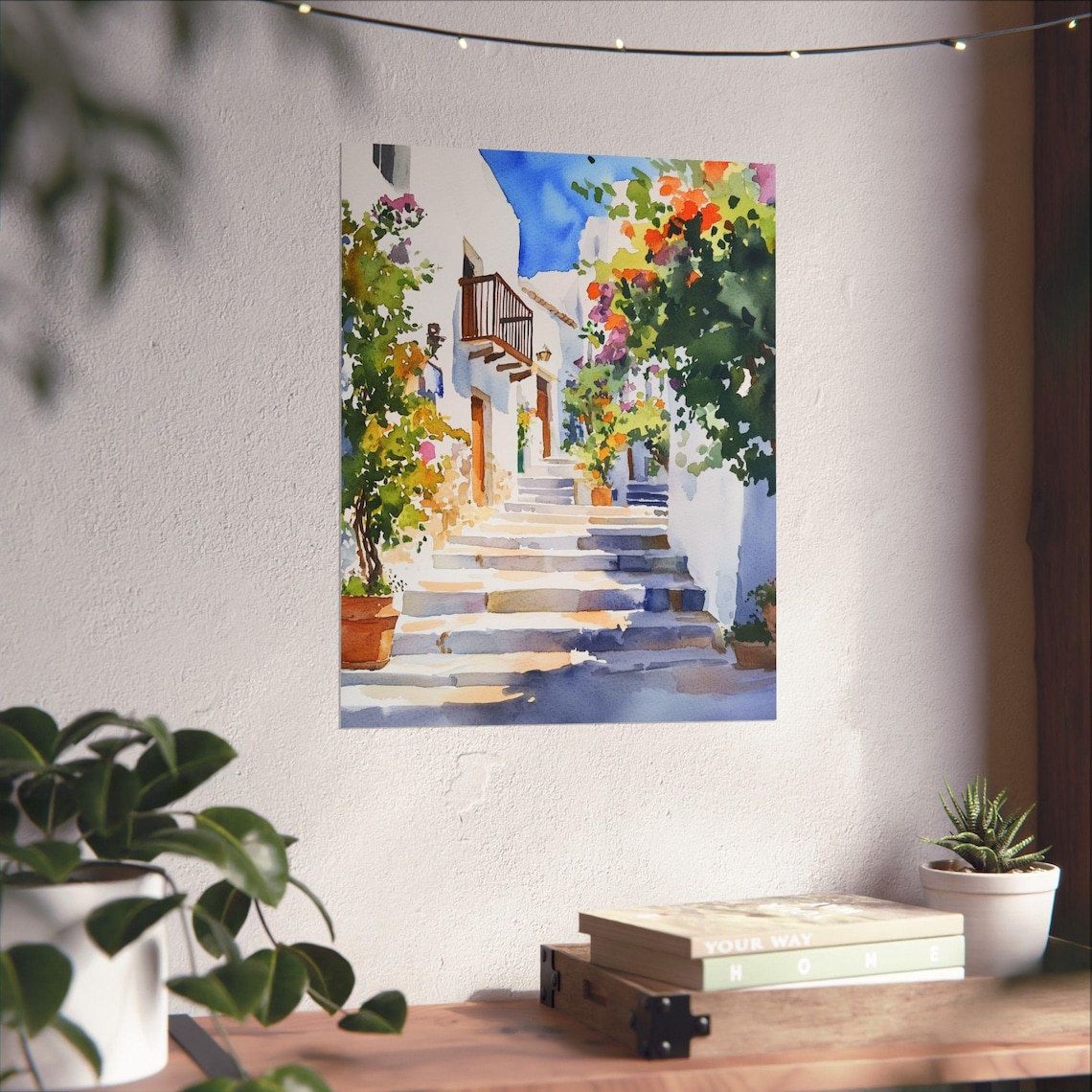 Ibiza Art, Spain Watercolor Painting, Quaint Streetscape Print ...