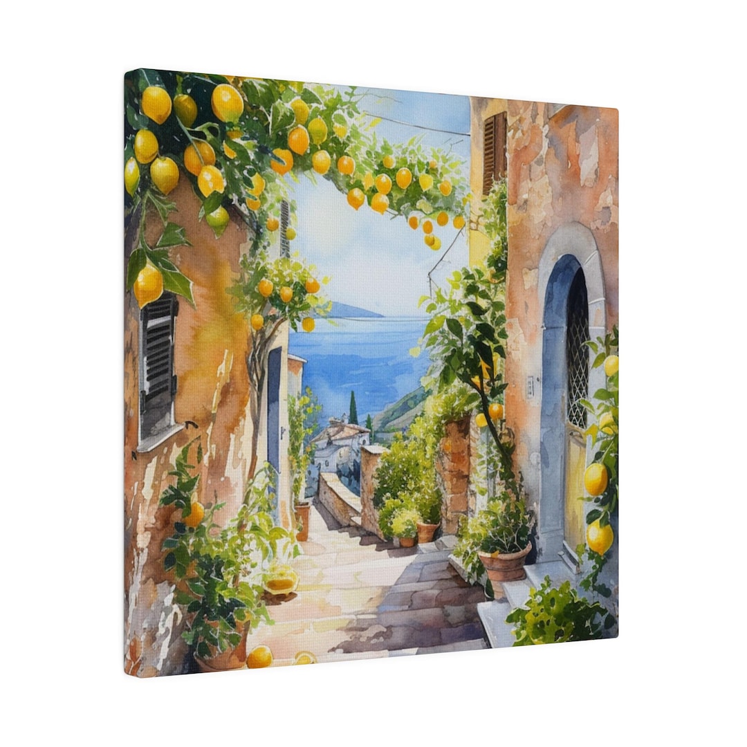 Mediterranean Watercolor Lemon Tree Canvas Wall Art, Amalfi Coast ...