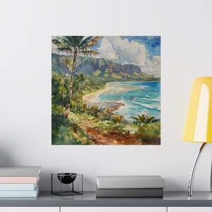Kauai Painting, Hawaiian Island Art Print, Mountains and Ocean ...