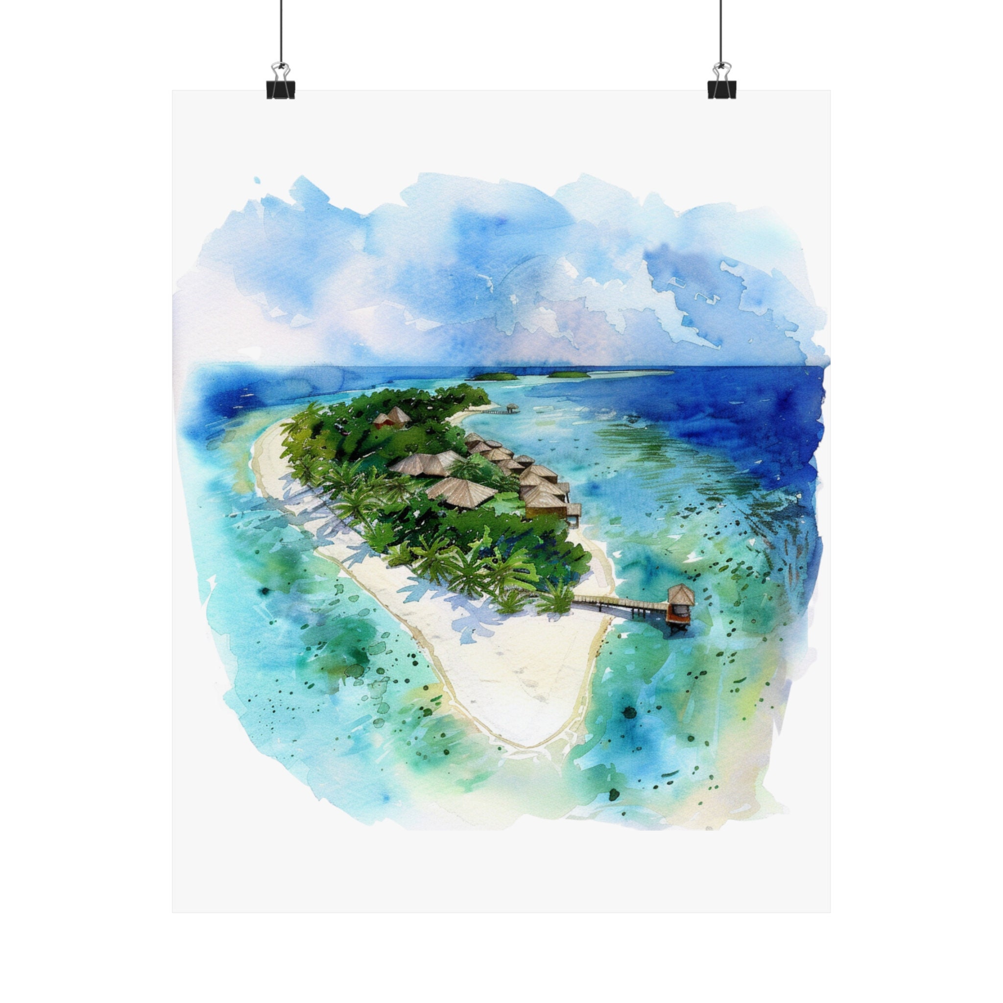 Maldives Art Print, Watercolor Painting, Atolls of the Maldives Print ...