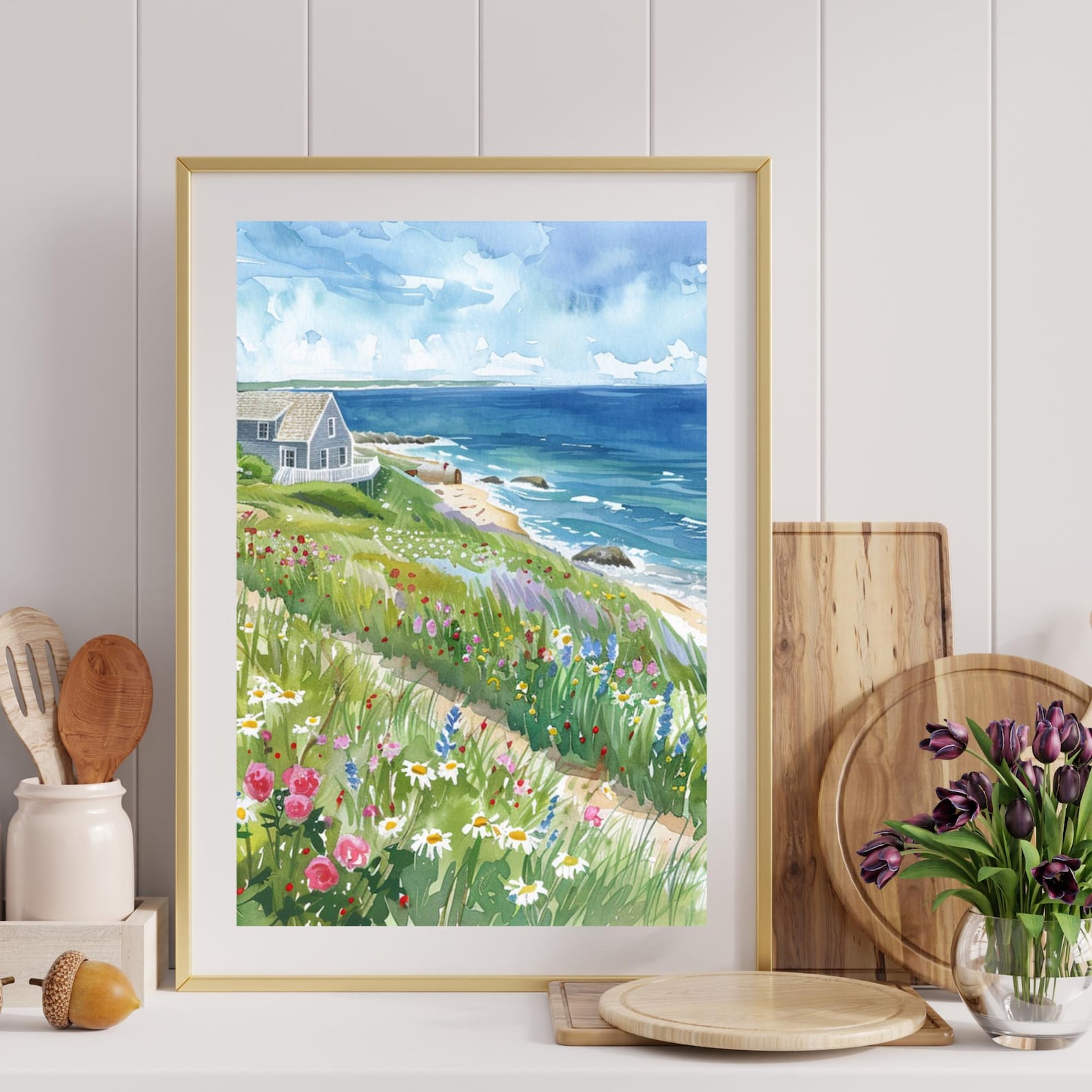 Cape Cod Art, Massachusetts Seaside Watercolor Painting, Beach Print ...