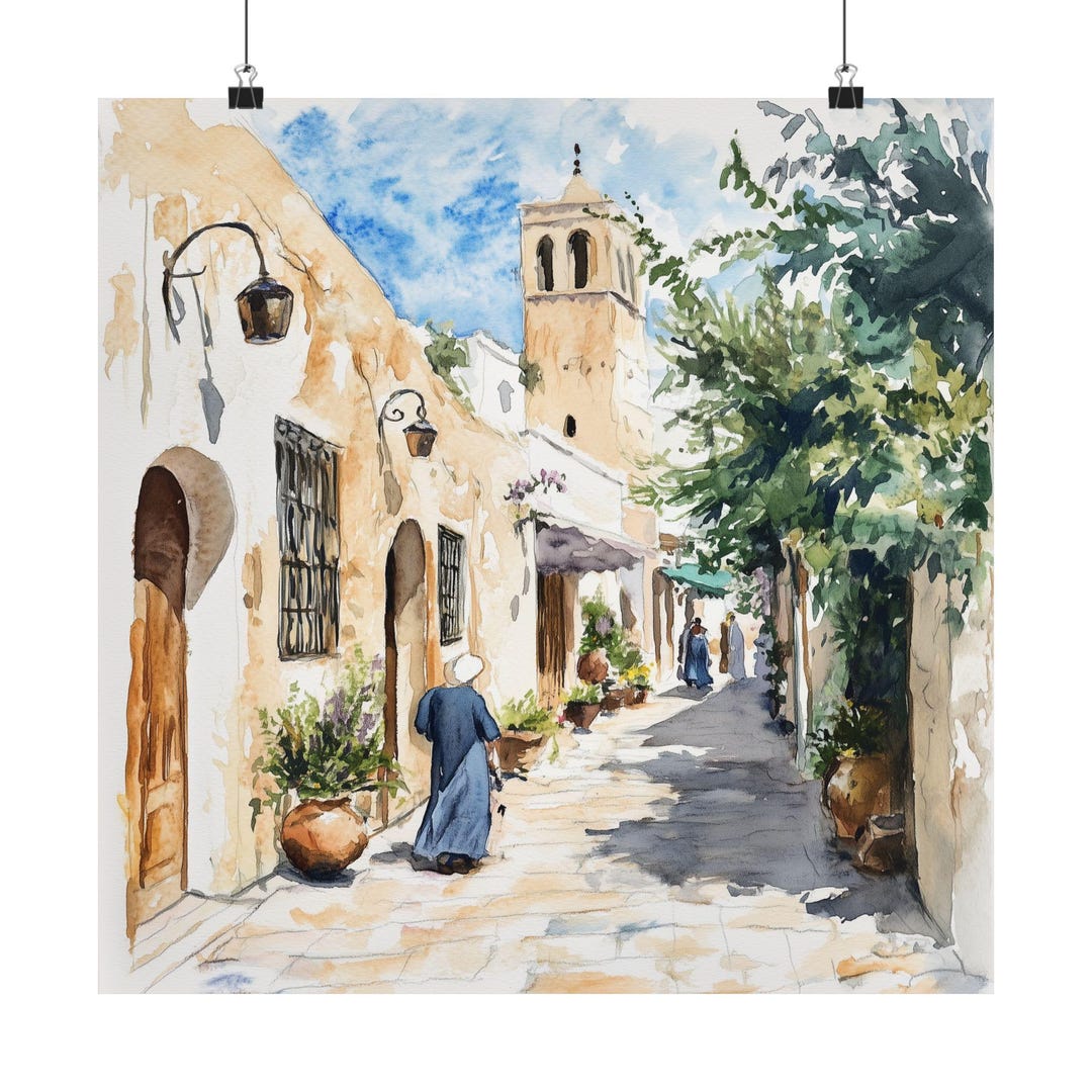 Marrakesh Art, Moroccan Streetscape Print, Morocco Watercolor Painting ...