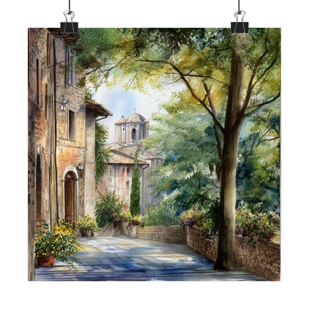 Orvieto Italy Watercolor Painting, Italian Streetscape Art Print ...