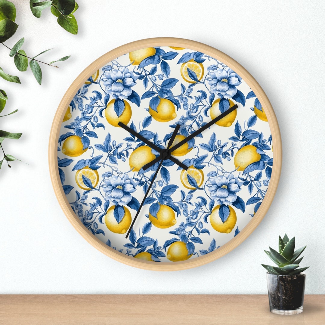 Italian Lemons Floral Wall Clock, Italian Kitchen Decor, Lemons Decor ...