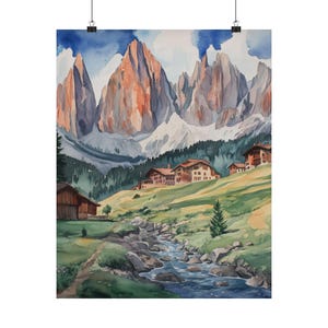 Dolomites Painting, Dolomiti Alps Art Print, Dolomite Mountains Italy ...