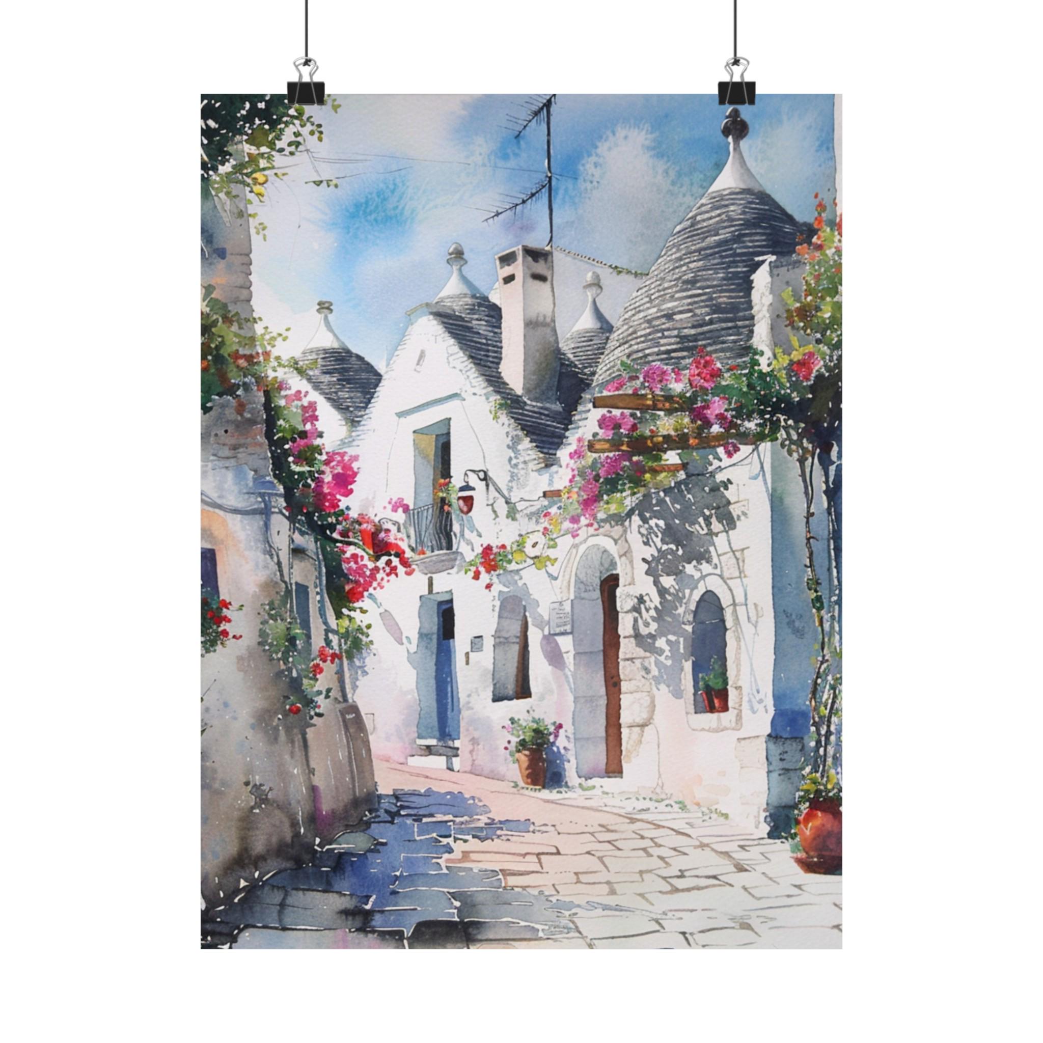 Puglia Painting, Alberobello Italy Art Print, Trulli Houses Italian ...