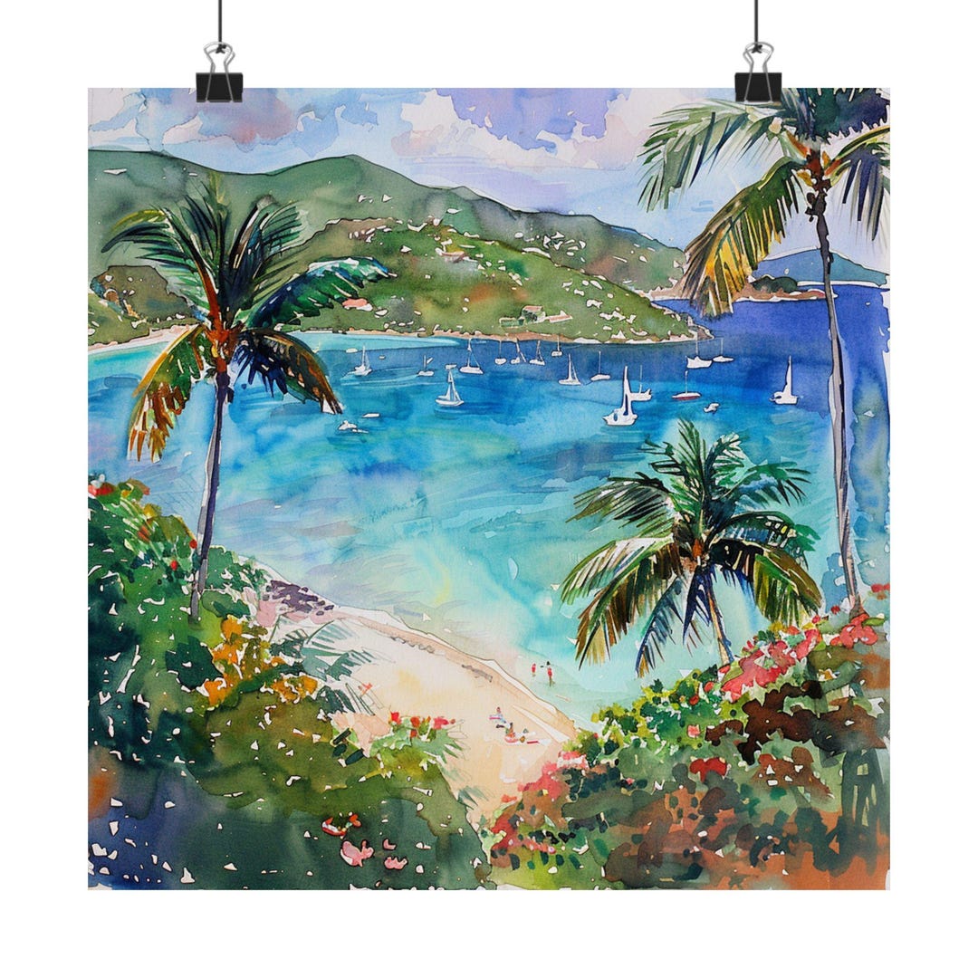 St John Art, Virgin Islands Painting, Watercolor Palm Trees and ...