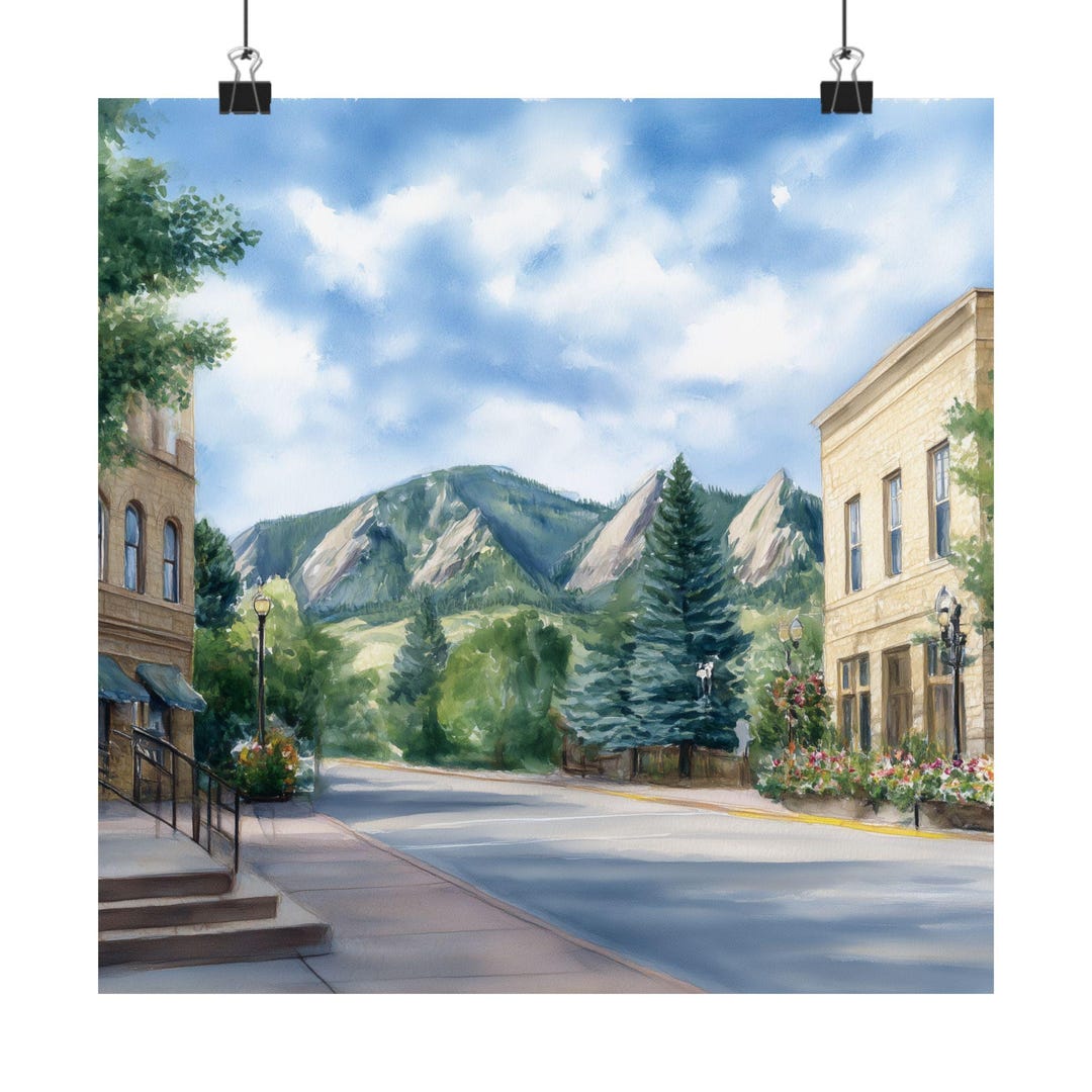 Boulder Colorado Watercolor Art Print: Mountain Landscape Travel Poster ...