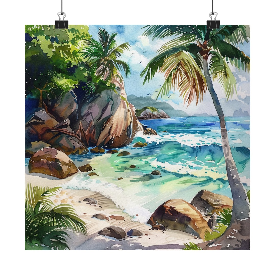 Seychelles Painting, Indian Ocean Beach Art Print, Island Wall Art ...