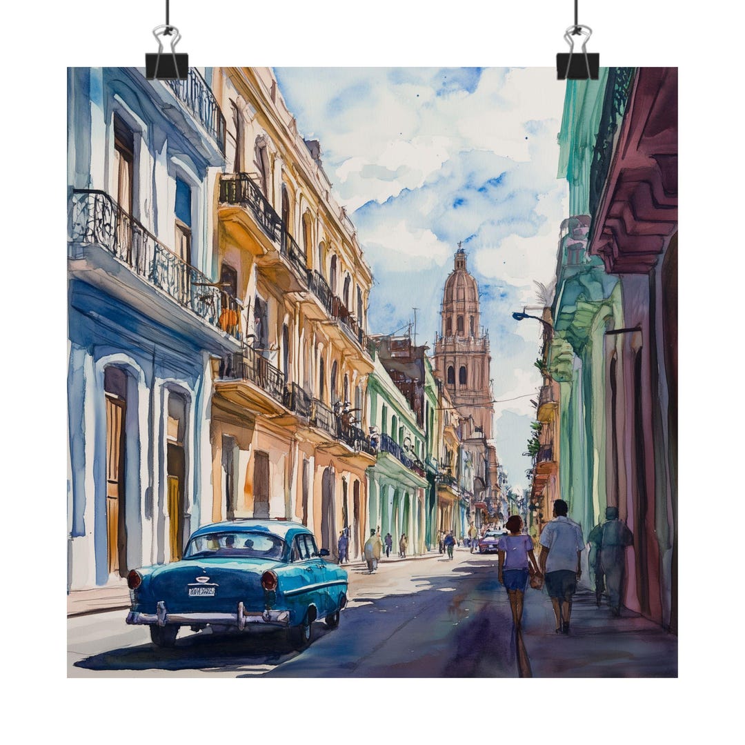 Old Havana Art, Cuba Watercolor Painting, Streetscape Print, Island ...