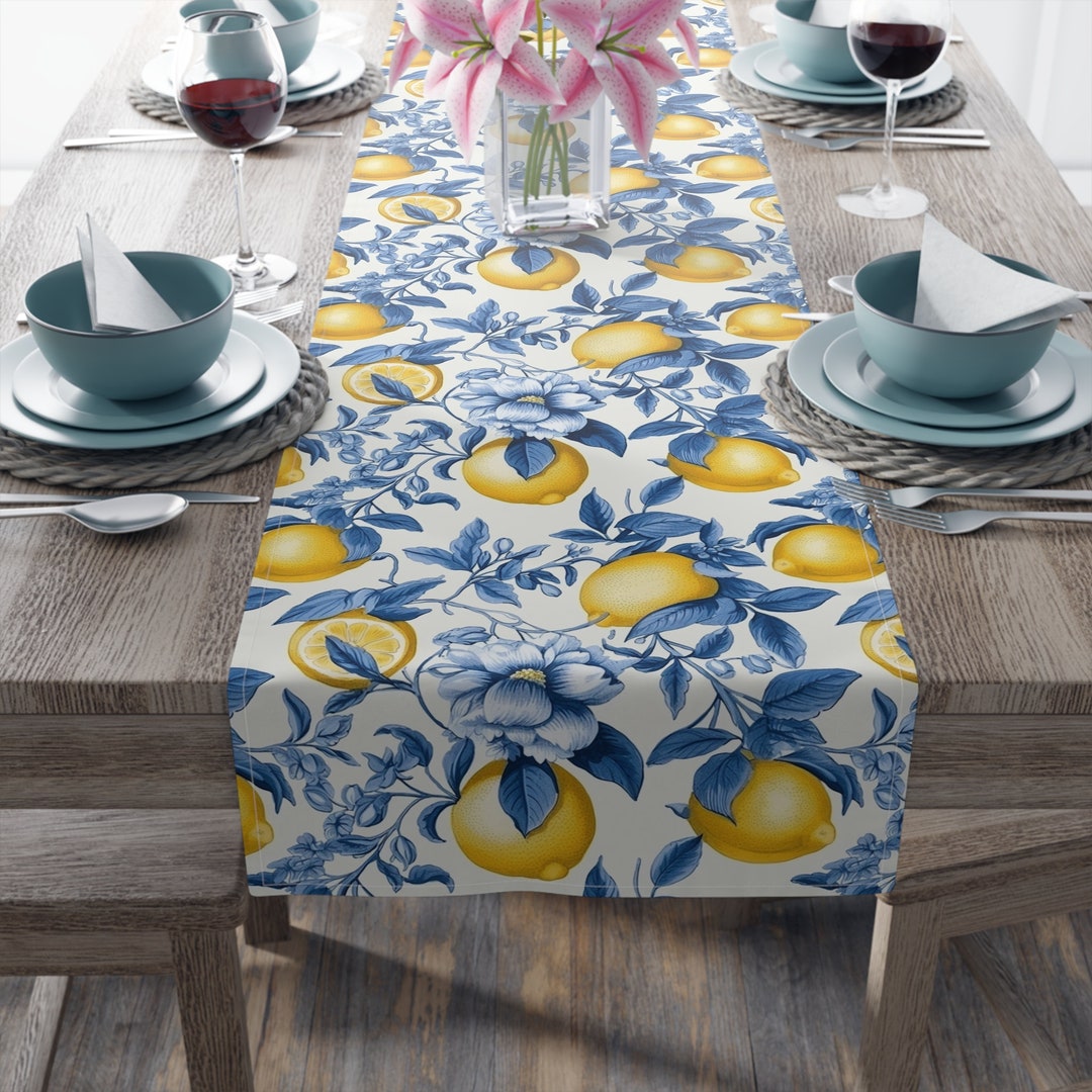 Italian Lemons Floral Table Runner, Lemon Dining Decor, Lemon Kitchen ...