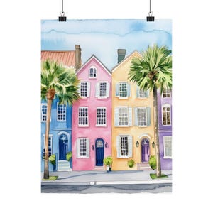 Rainbow Row Watercolor Painting, Charleston Gift, South Carolina Art ...