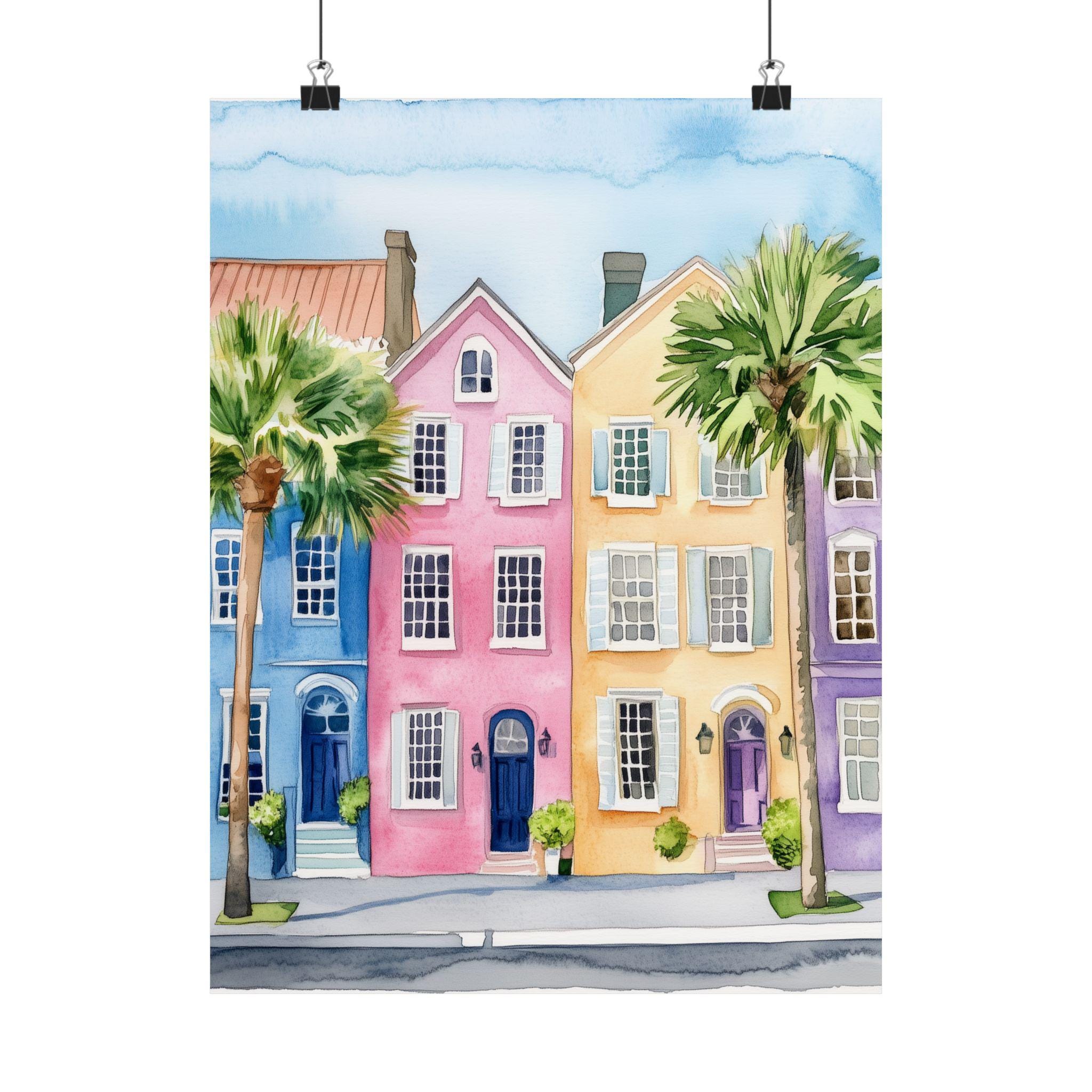 Rainbow Row Watercolor Painting, Charleston Gift, South Carolina Art ...