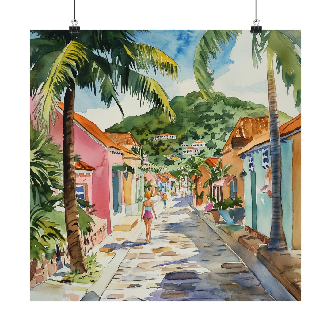 St. Barts Watercolor Art Print: Caribbean Island Travel Poster Gift - Etsy