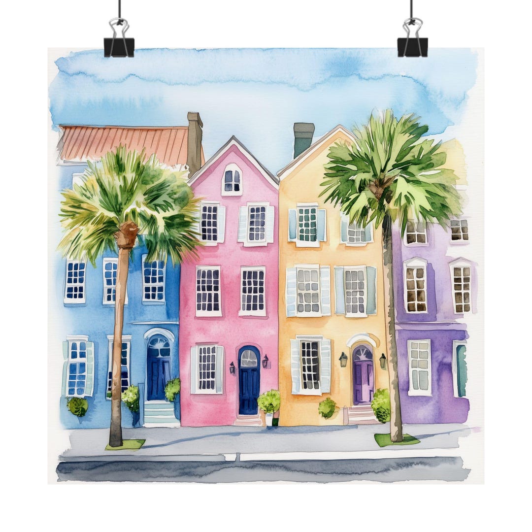 Rainbow Row Watercolor Painting, Charleston Gift, South Carolina Art ...